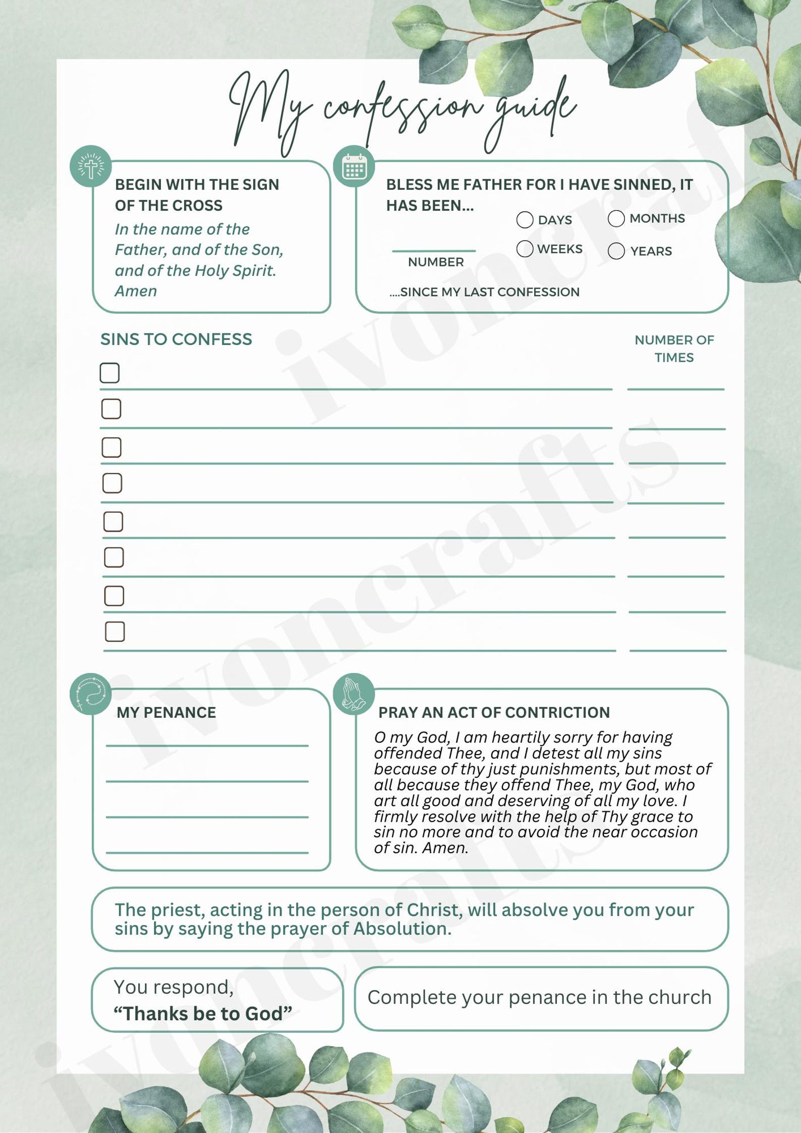 My Confession Guide Printable - Catholic Confession Sheet - Sacrament ...