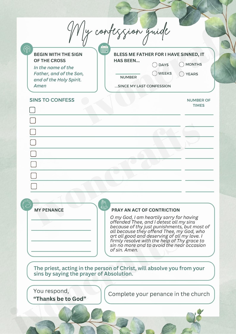 My Confession Guide Printable - Catholic Confession Sheet - Sacrament ...