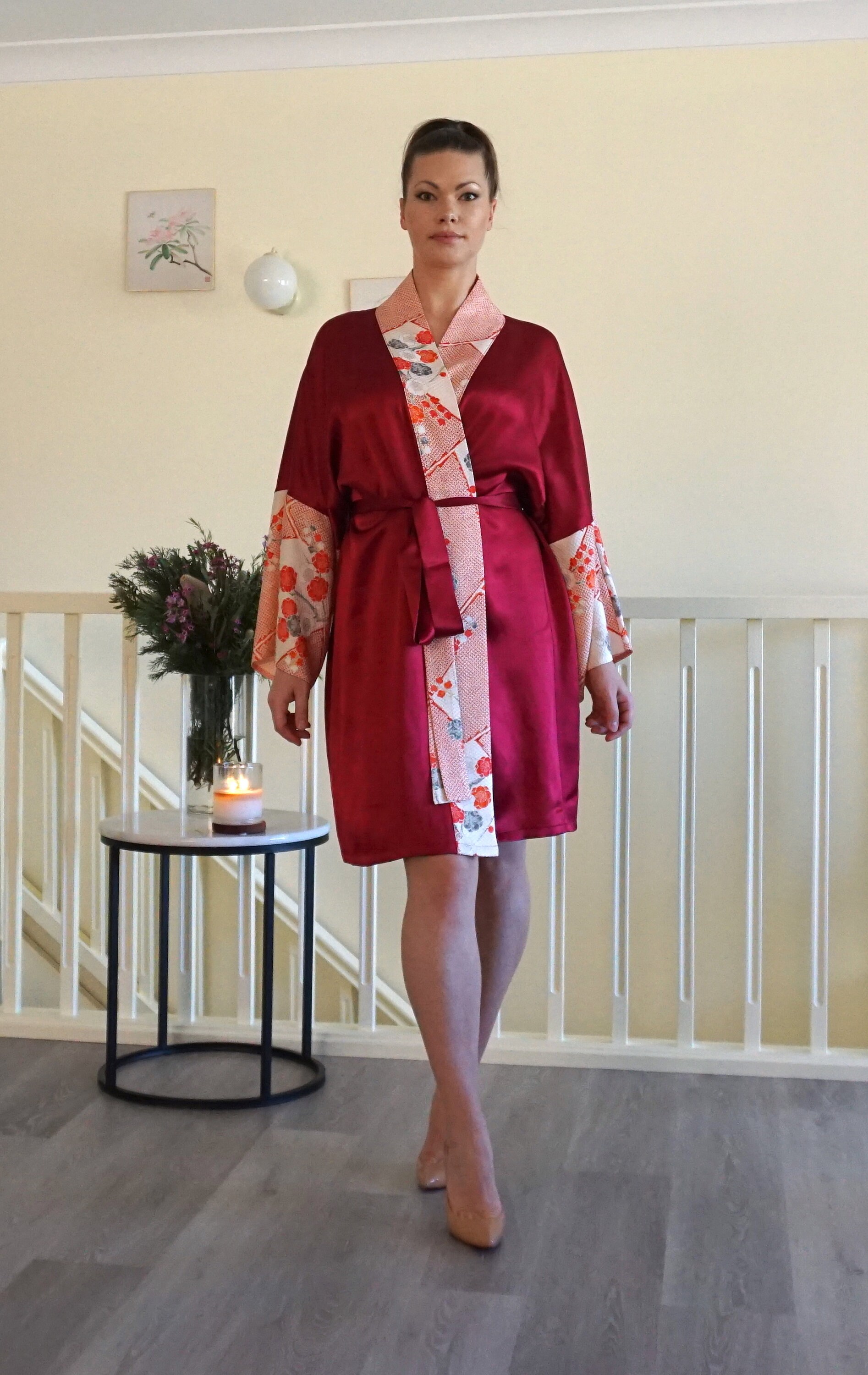 Red Silk Robe Handmade From Italian Silk Satin & Vintage | Etsy UK