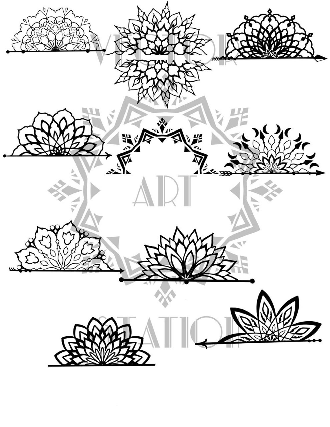 Vector Mandala Half Mandala Vector DXF SVG PNG Jpeg Files for Laser Cut ...