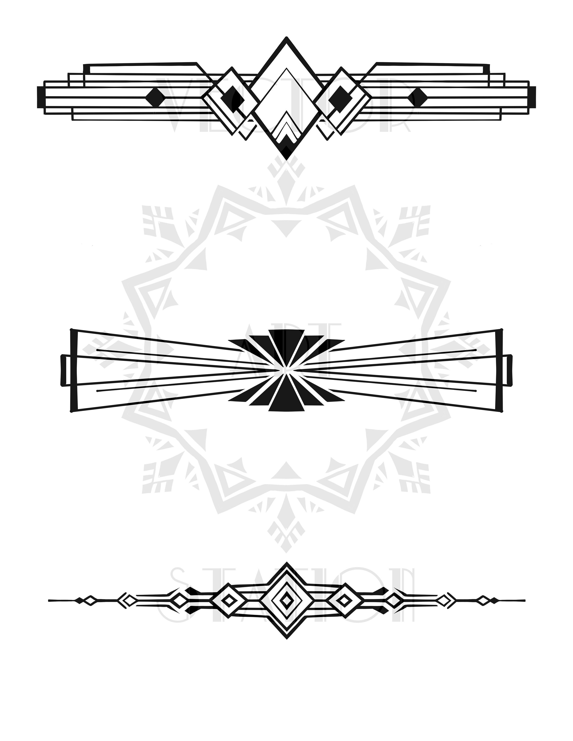 3 Art Deco Vector Headers SVG, DXF, Jpeg and PNG Files for Cricut ...