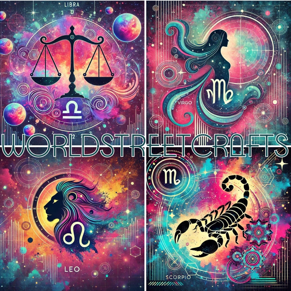 Printable Zodiac Digital Paper, Commercial, Astrology, 12 Zodiac Signs ...