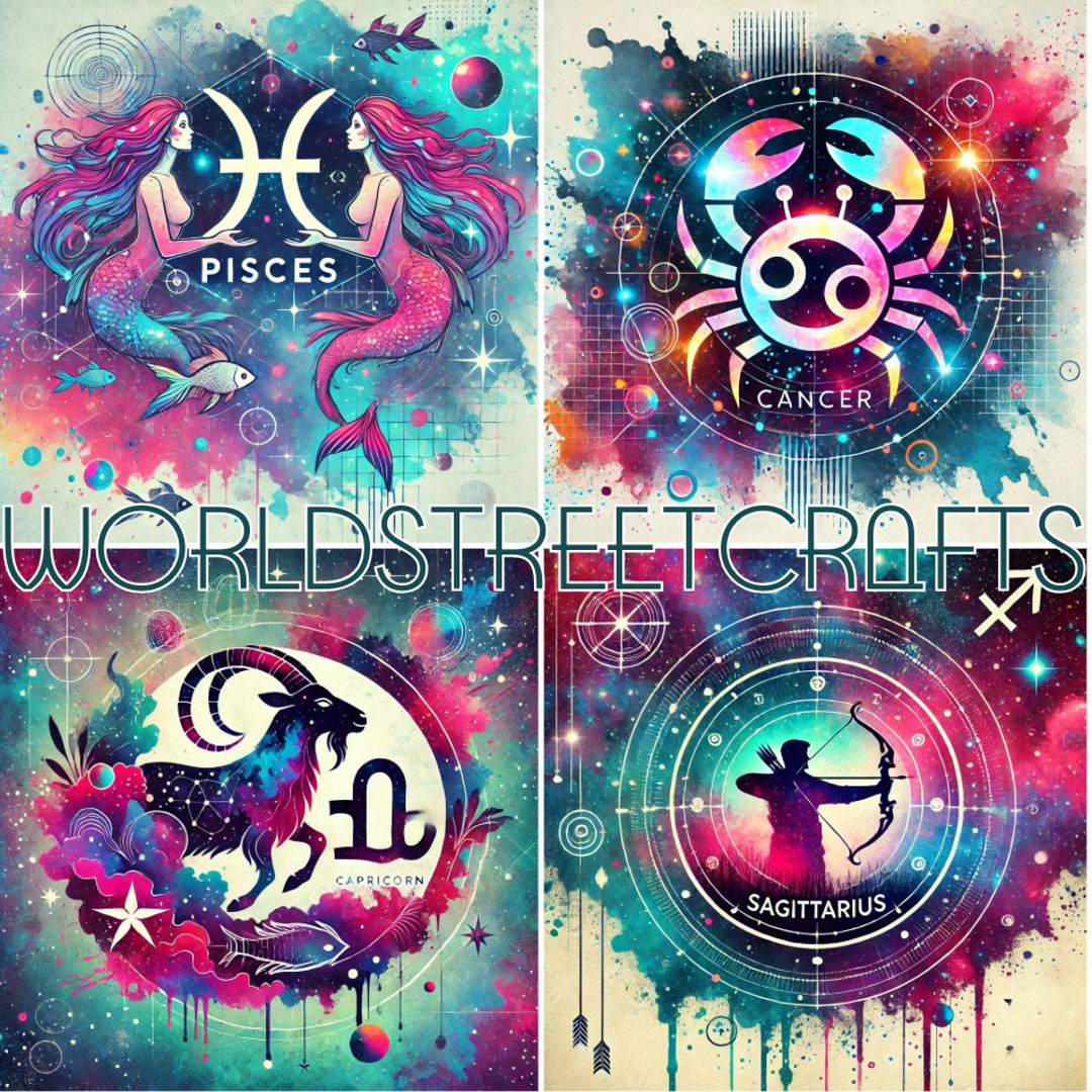 Printable Zodiac Digital Paper, Commercial, Astrology, 12 Zodiac Signs ...