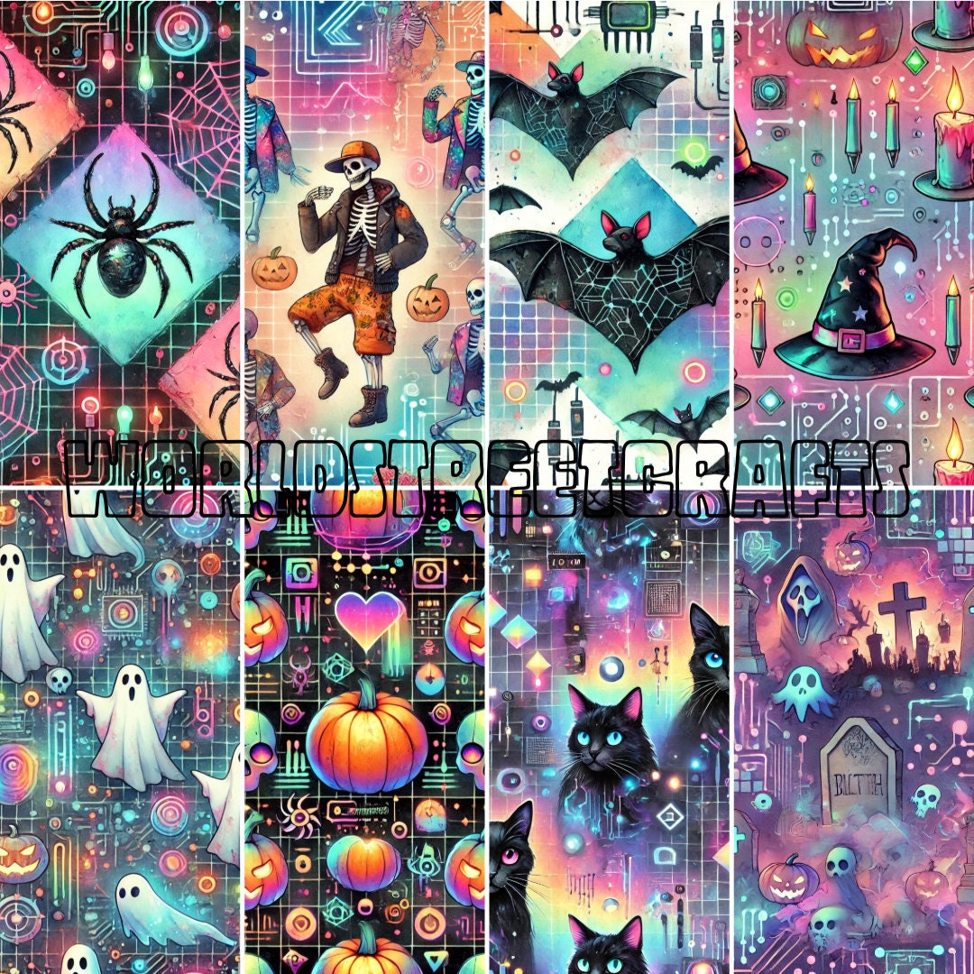 Halloween Digital Papers Seamless Printable, Cyberpunk Futuristic ...