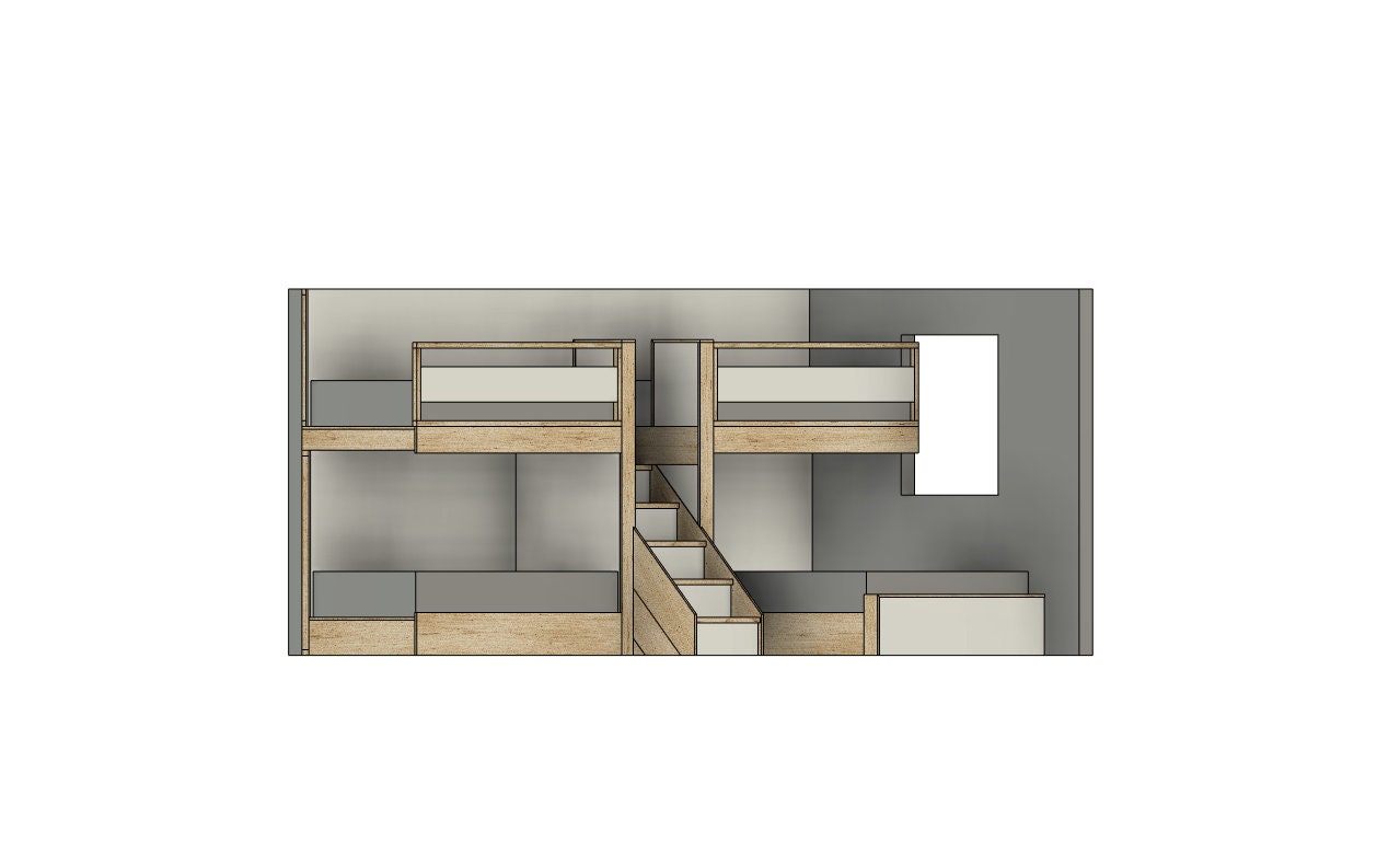 Triple Twin and Single Queen Bunk Bed - Quad Bunk Bed Layout - Bunk Bed ...