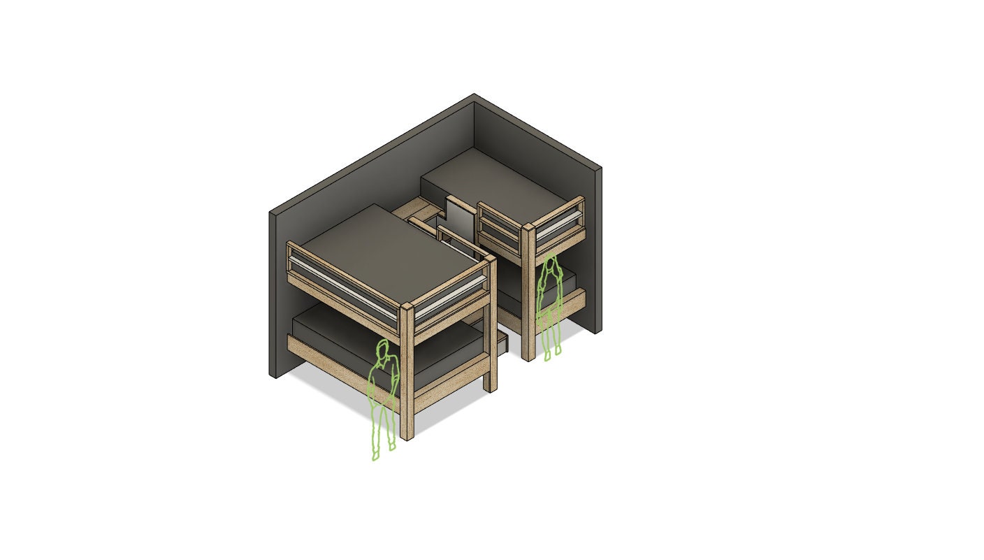 DIY Build Plans - Side-by-side Bunk Bed, Twin/queen Layout - Quad Bunk ...