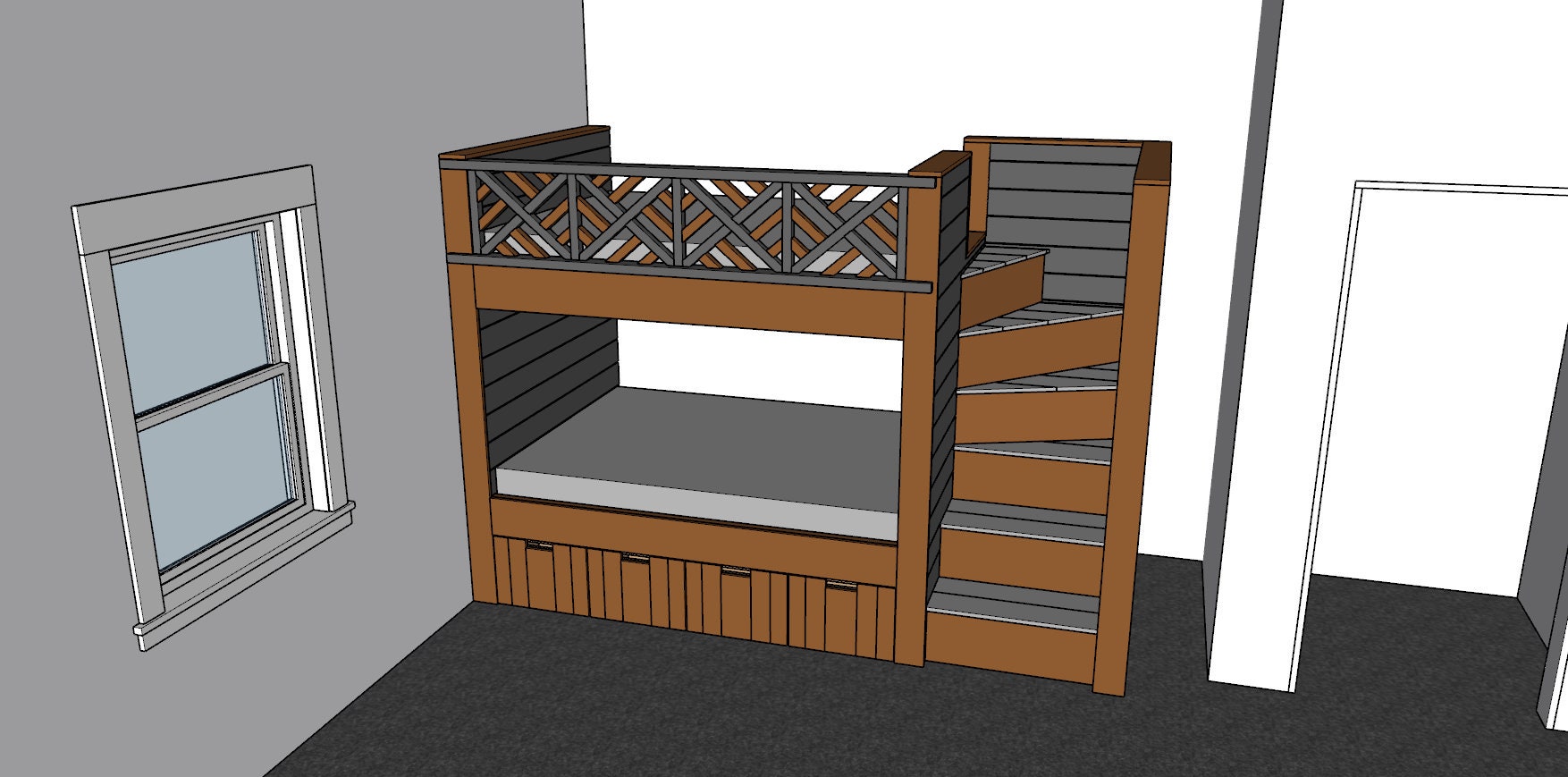Full Size Bunk Bed With Stairs & Storage DIY Build Plans (#065) - Etsy