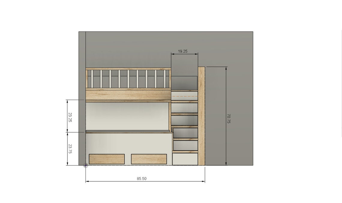 DIY Build Plans Bunk Bed With Stairs Twin XL Upper and Queen Lower Bunk ...