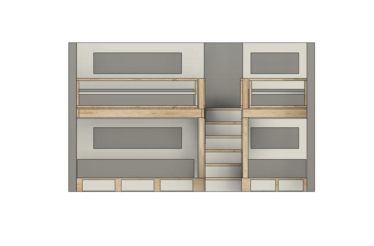 Quad Twin Bunk Bed DIY Build Plans: L-shaped Corner Design - Etsy