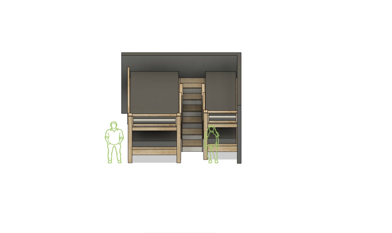 DIY Build Plans - Side-by-side bunk bed, Twin/Queen Layout - Quad Bunk ...