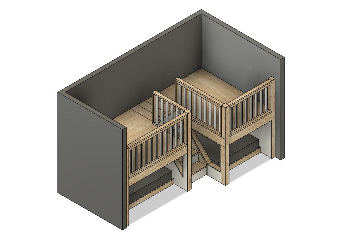 Side-by-side Reverse Loft for Full Mattress - Loft Bed With Stairs ...