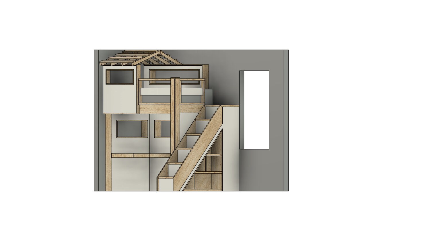 DIY Build Plans Twin Bed Fort Style Loft Bed With Stairs Bed With Desk ...