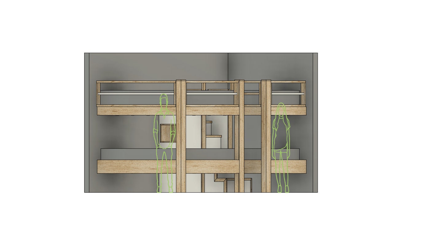 DIY Build Plans - Side-by-side Bunk Bed, Twin/queen Layout - Quad Bunk ...