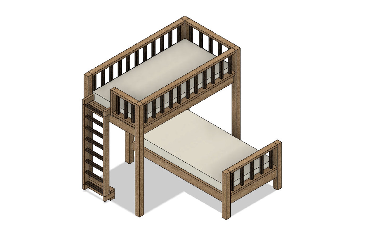 DIY Build Plans Twin Split Bunk Bed Double Twin Loft and Bed Plan 054 ...