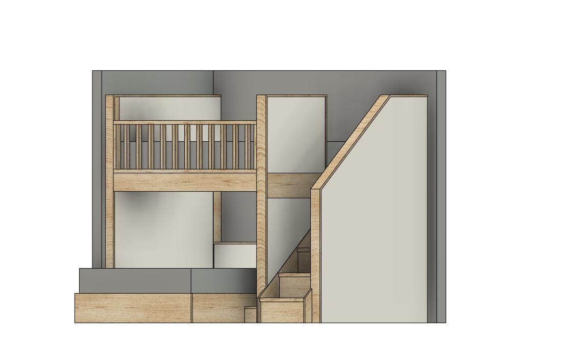 DIY Build Plans - Split Bunk Bed With Stairs - Full Upper, Queen Lower ...