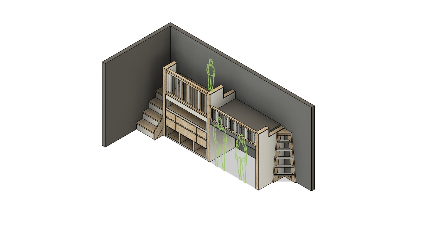 DIY Build Plans - Twin Loft Bed with Elevated Hangout - Loft with ...