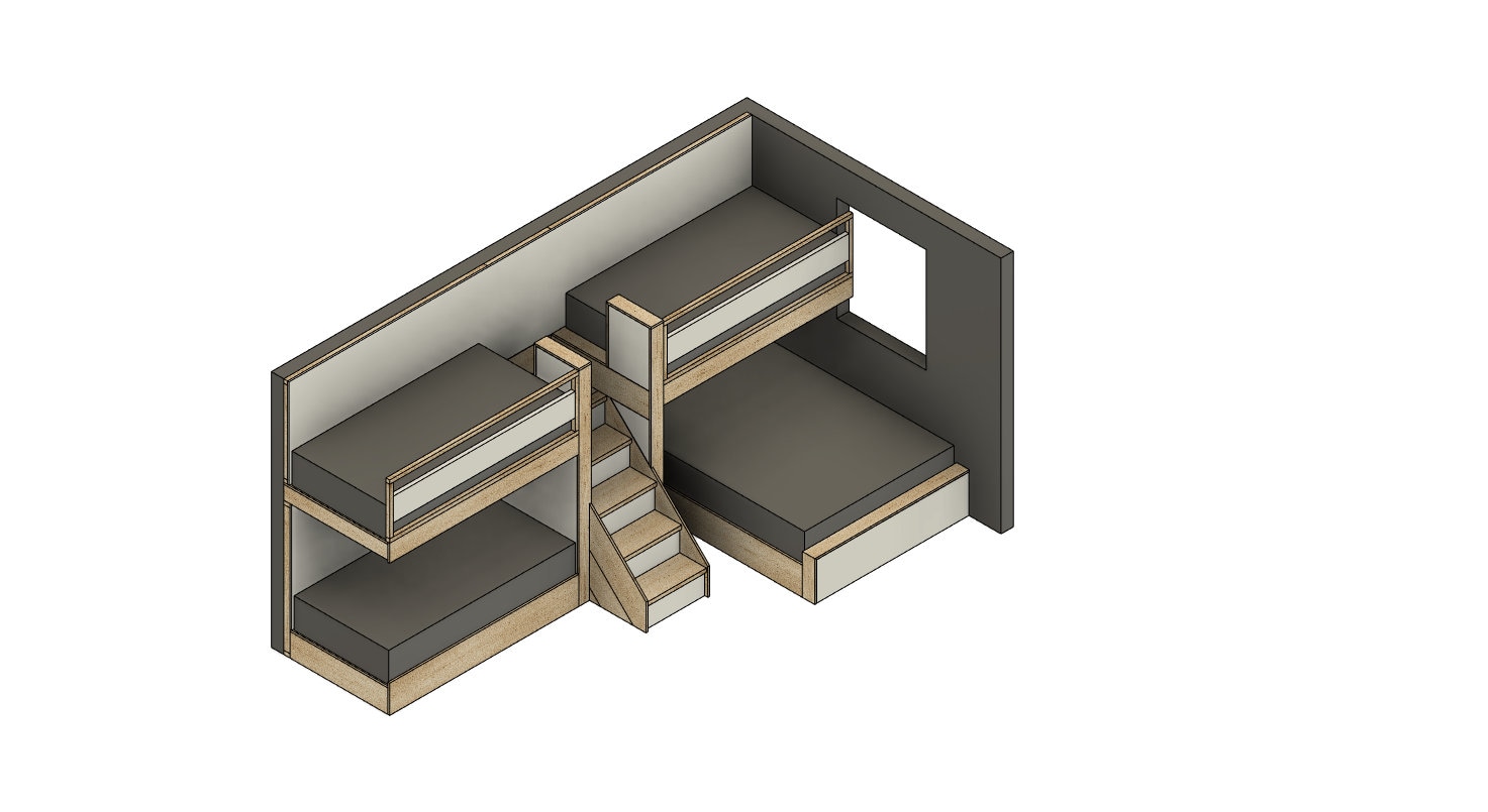Triple Twin and Single Queen Bunk Bed - Quad Bunk Bed Layout - Bunk Bed ...