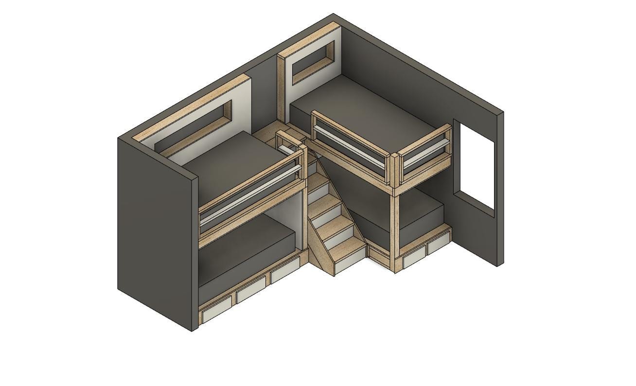 Quad Twin Bunk Bed DIY Build Plans: L-shaped Corner Design - Etsy