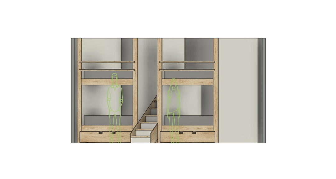 DIY Full Size Bunk Bed Plans With Stairs & Trundle Bed (plan #119) - Etsy