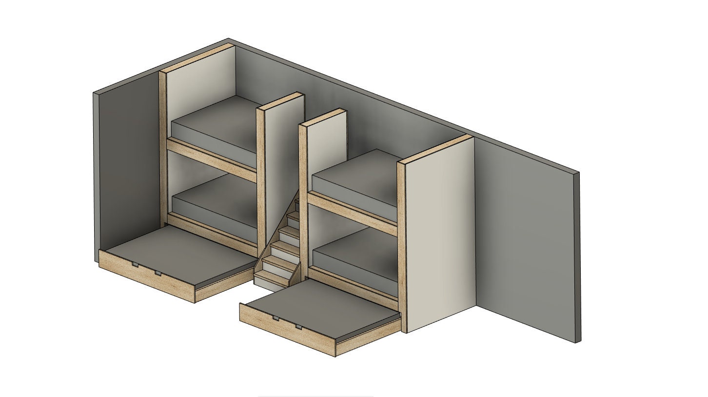 DIY Full Size Bunk Bed Plans With Stairs & Trundle Bed (plan #119) - Etsy