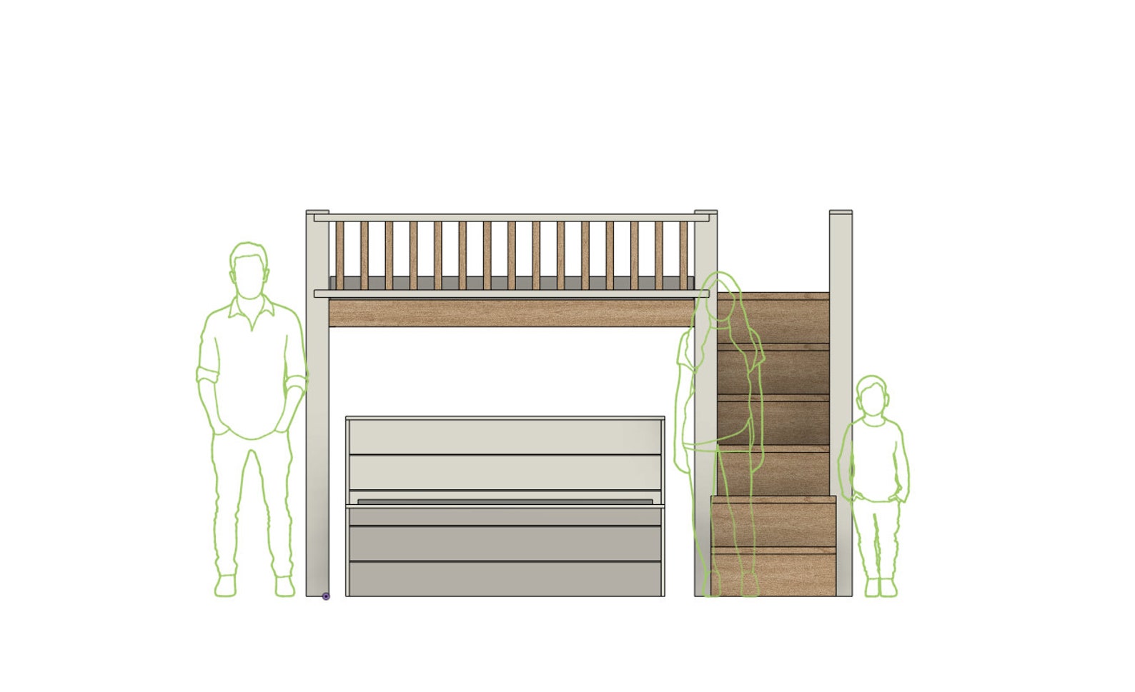 DIY Build Plans - Split Bunk Bed With Stairs - Full Upper, Queen Lower ...
