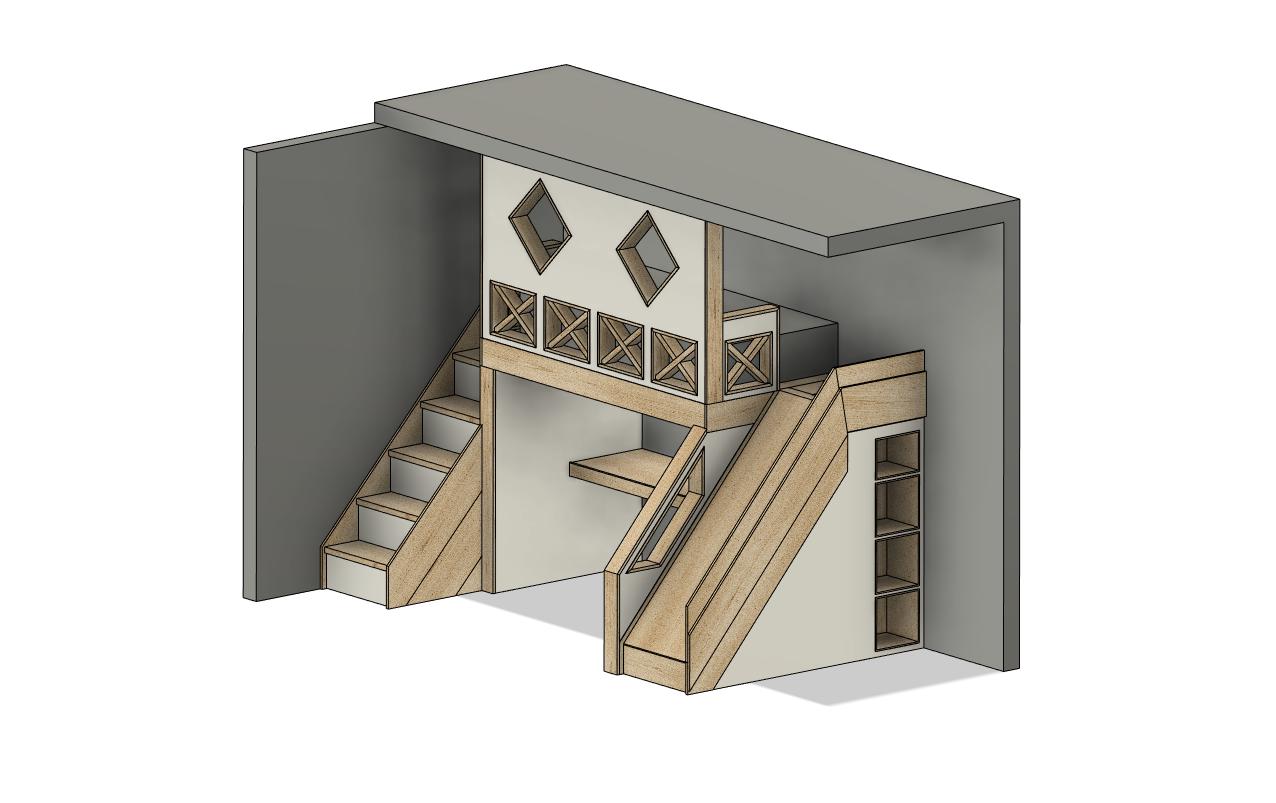 Twin Fort Loft With Stairs and Slide Bed With Storage and Desk Wall ...