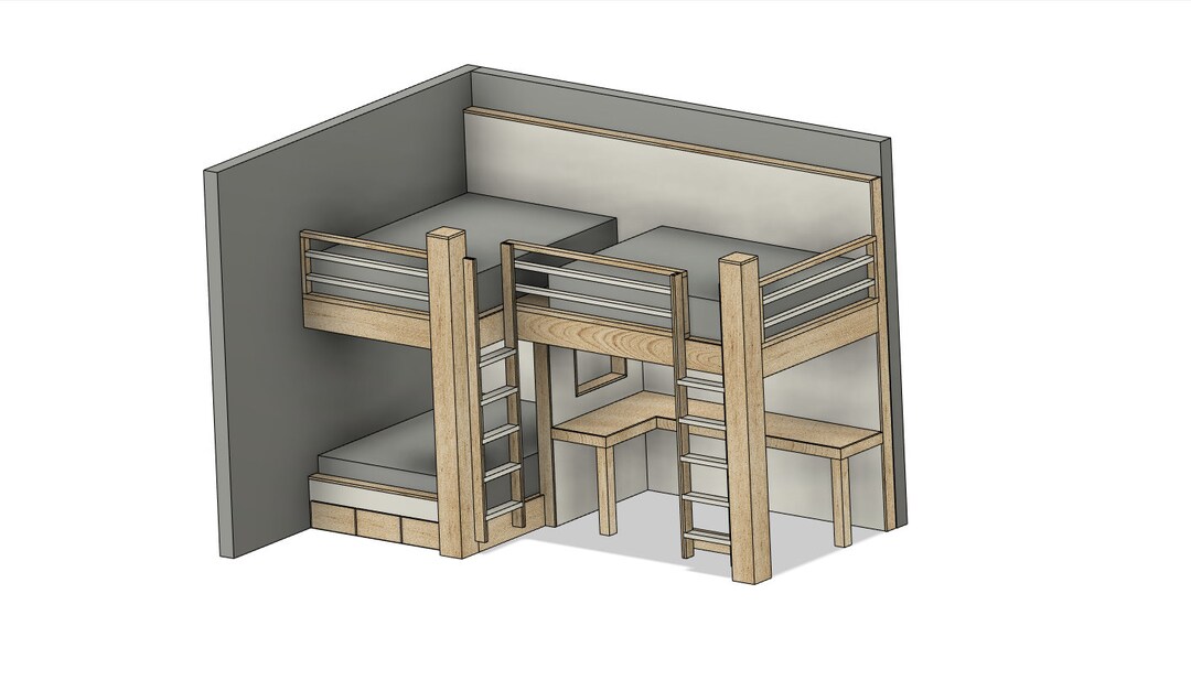 L-shaped Triple Bunk Bed With Desk DIY Build Plans - Etsy
