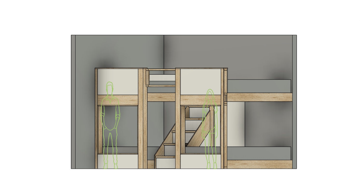 Quad Bunk Bed Layout for Full Mattresses - Four Bed Bunk Layout - Bed ...