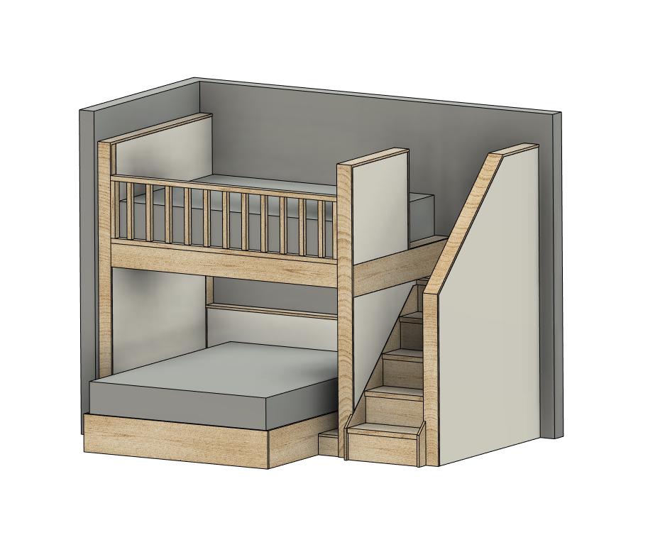 DIY Build Plans - Split Bunk Bed With Stairs - Full Upper, Queen Lower ...