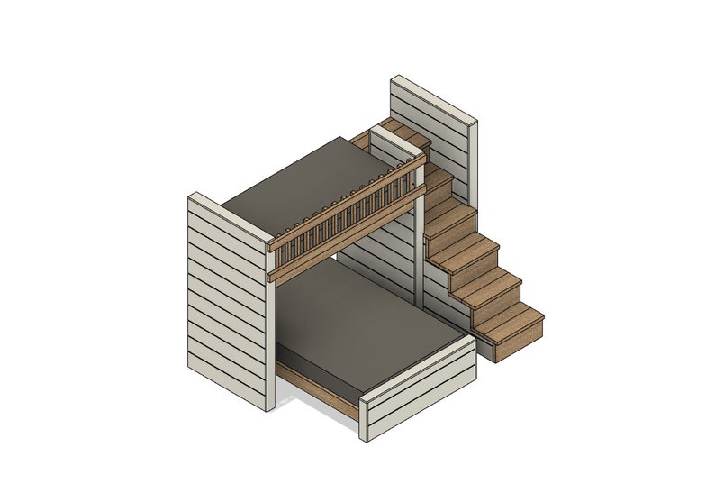 DIY Build Plans - Split Bunk Bed With Stairs - Twin Upper, Full Lower ...