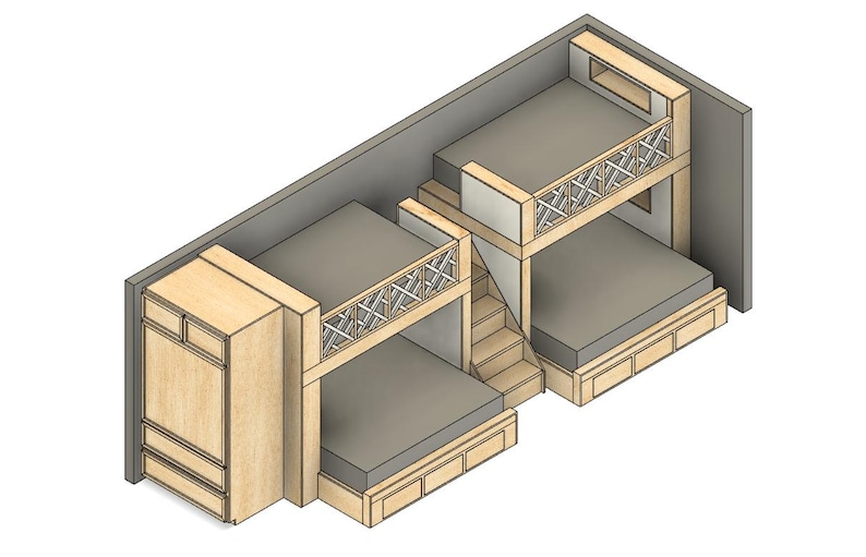 Quad Bunk Bed DIY Build Plans: Full Over King With Armoire & Storage - Etsy