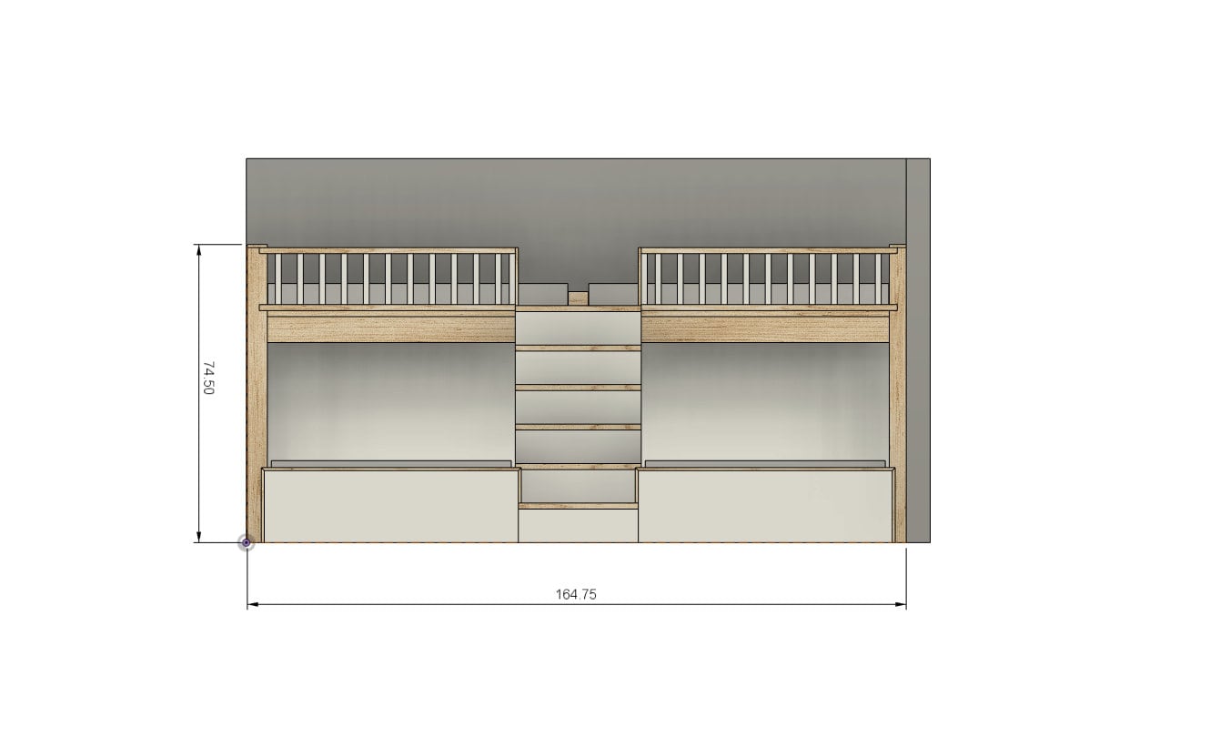 Twin Upper/Queen Lower Double Bunk Bed - Bunk Bed with Stairs - Plan ...