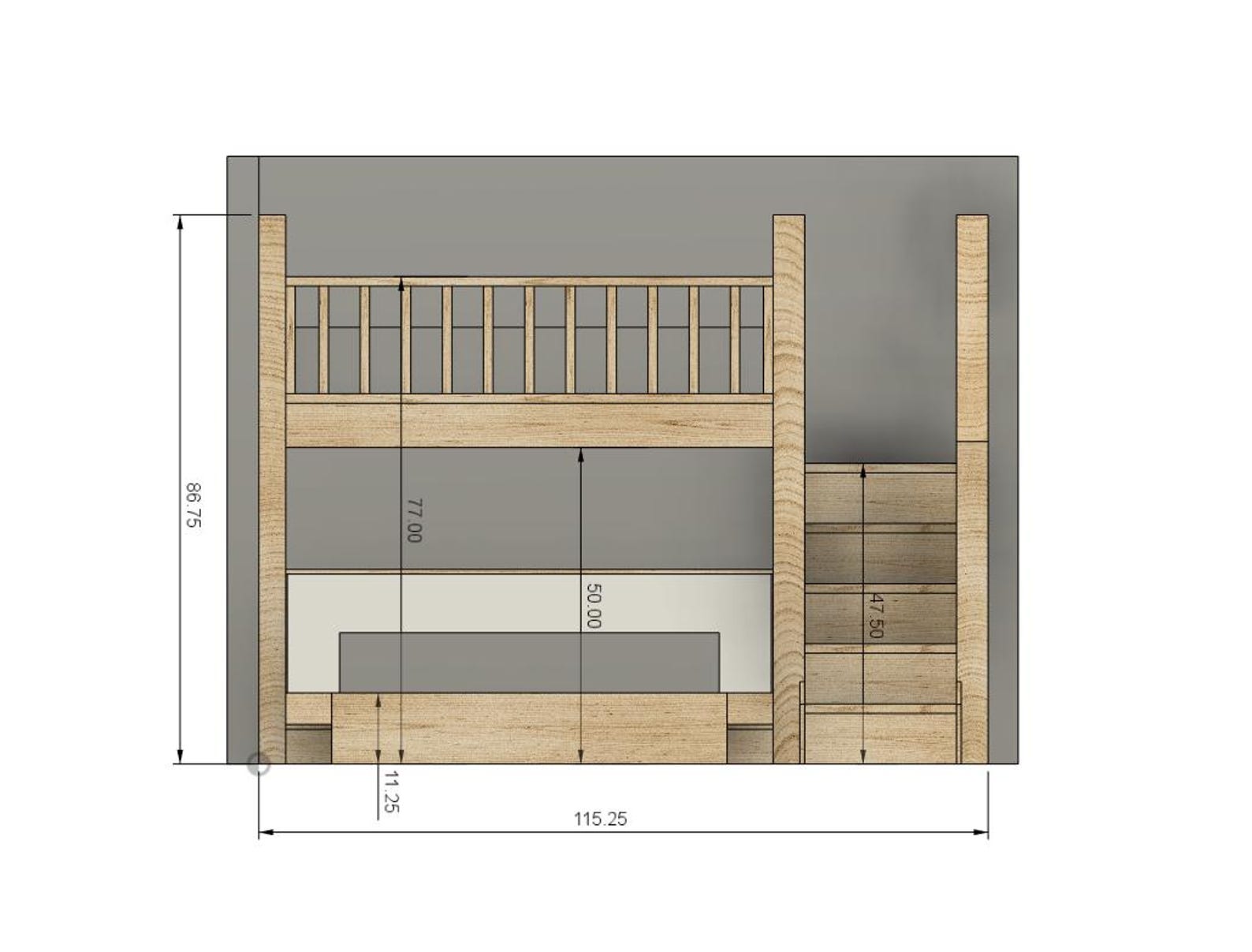 DIY Build Plans - Split Bunk Bed With Stairs - Full Upper, Queen Lower ...