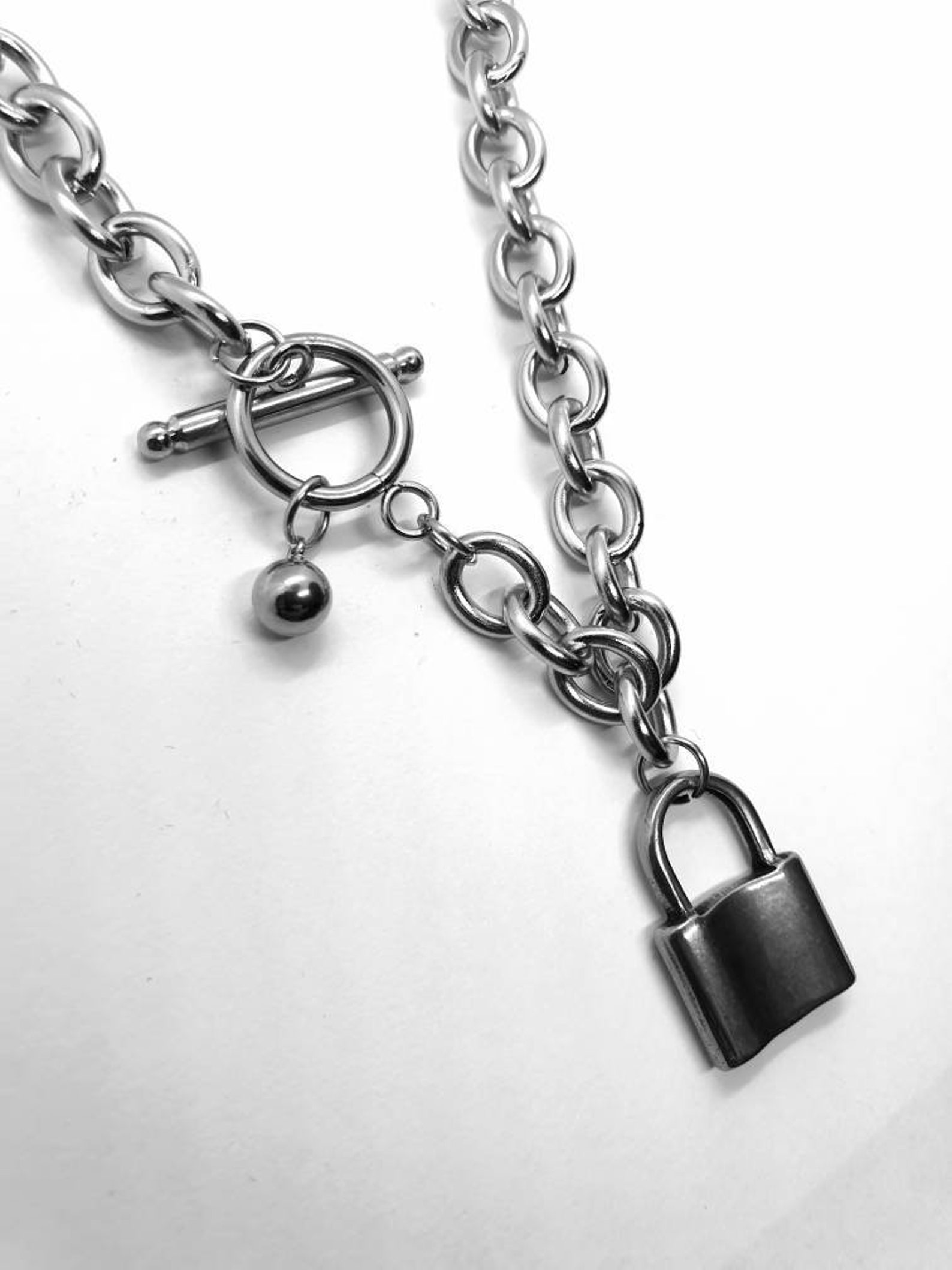 Padlock Chain Choker With Toggle Clasp Stainless Steel - Etsy UK