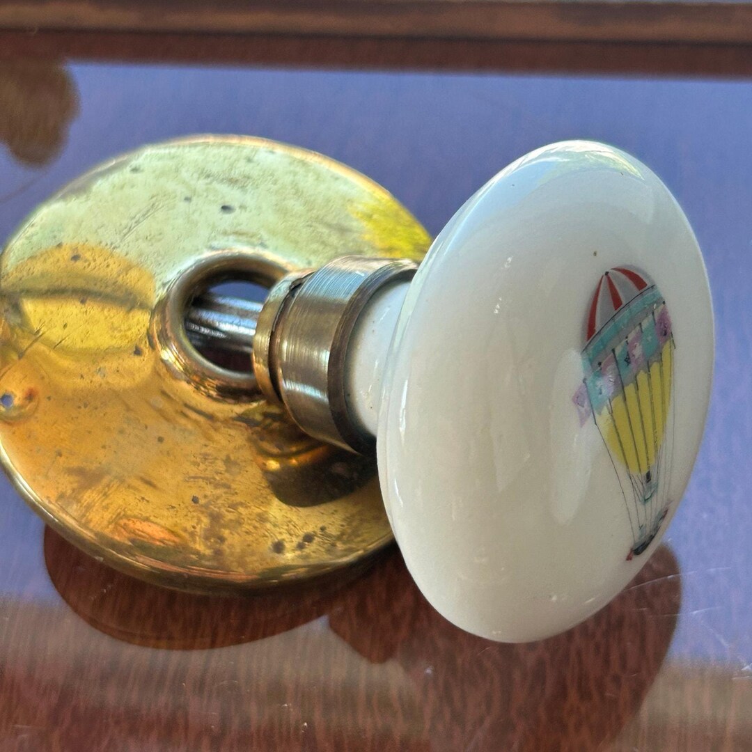 Antique Porcelain Door Knob Set With Hot Air Balloon Design and Spindle and Shanks - Etsy