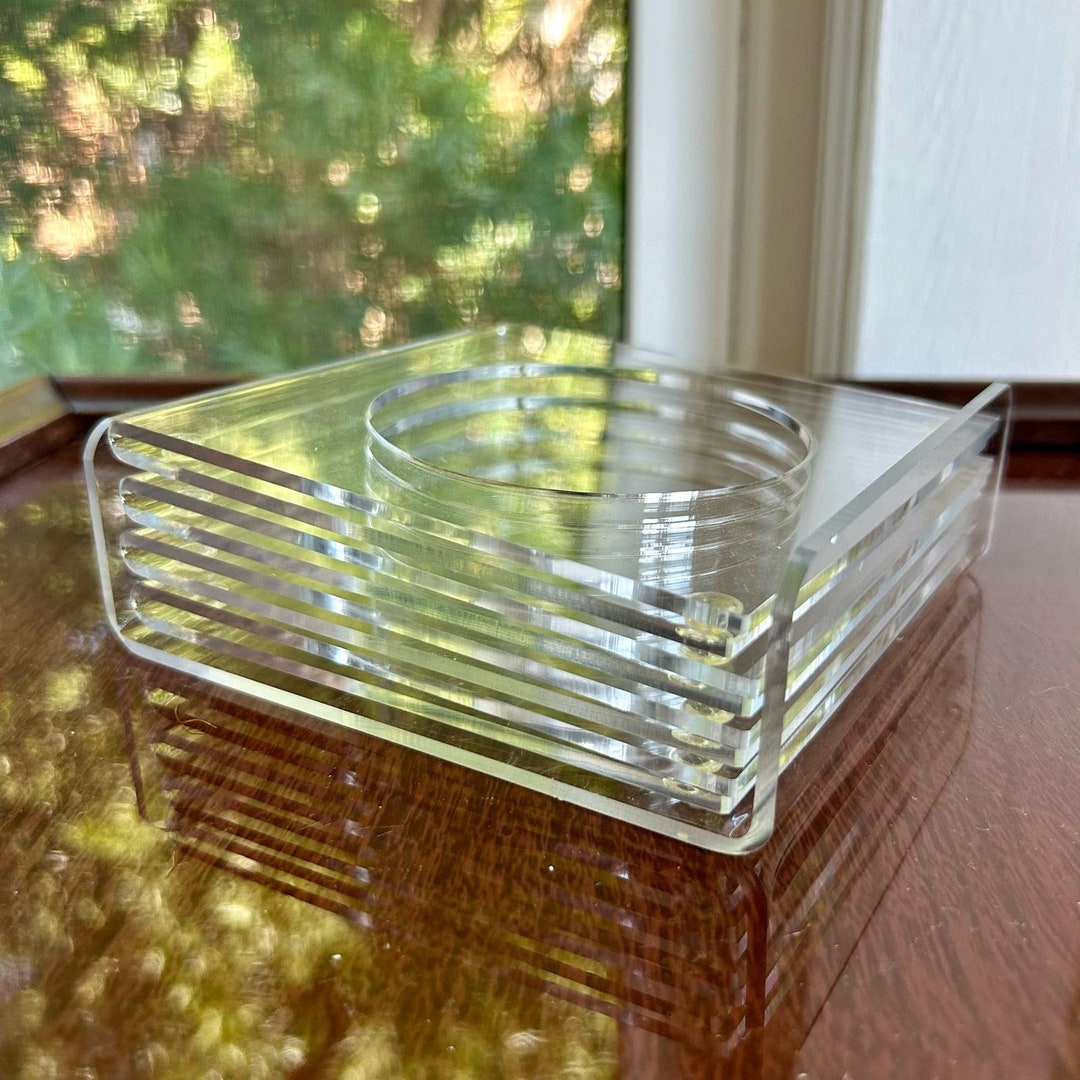 Vintage Clear Acrylic Mid Century Coater Set of 4 With Caddy - Etsy