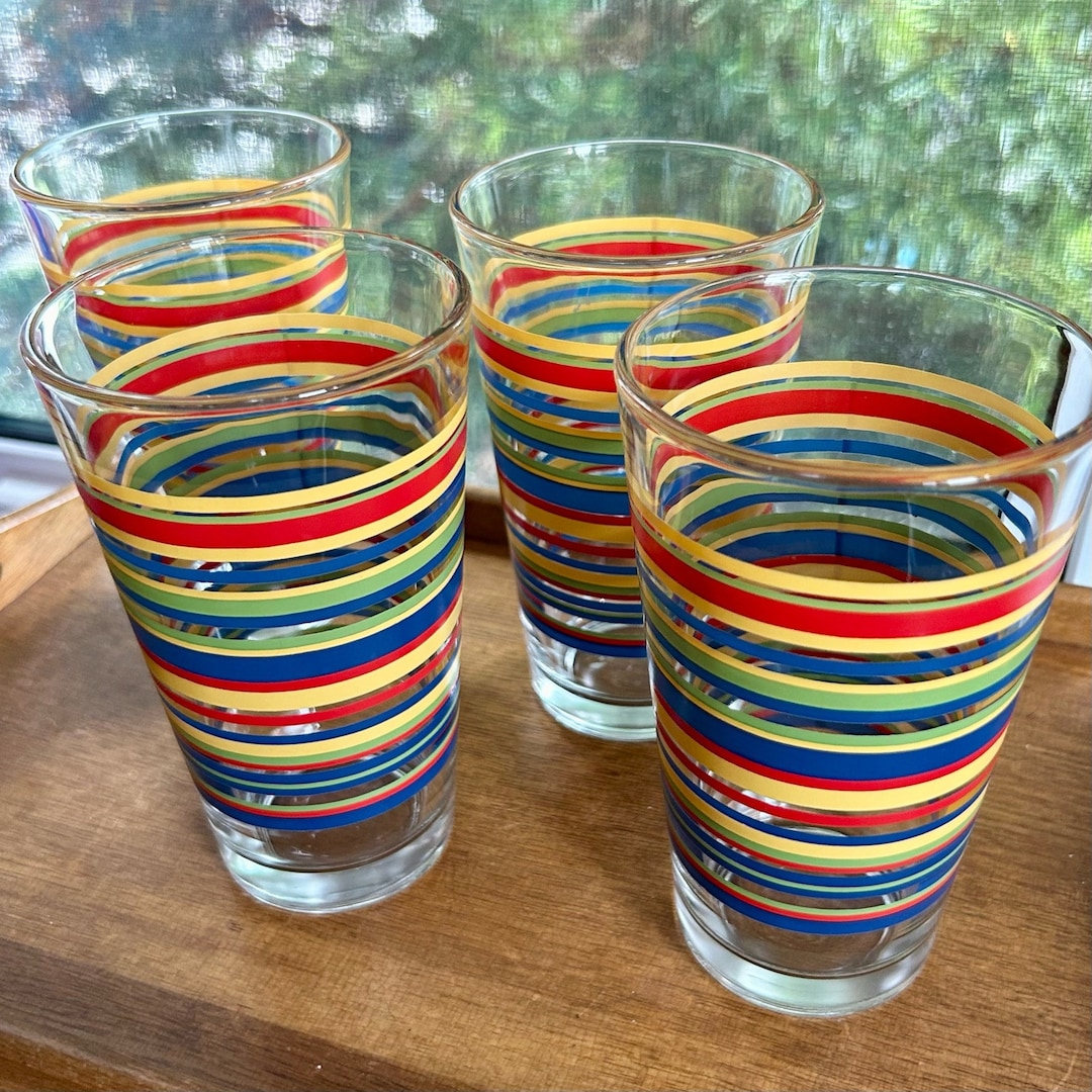 Vintage Libbey Fiesta Mambo Glass Striped Tumbler. 14 Oz Set of 4 - Etsy