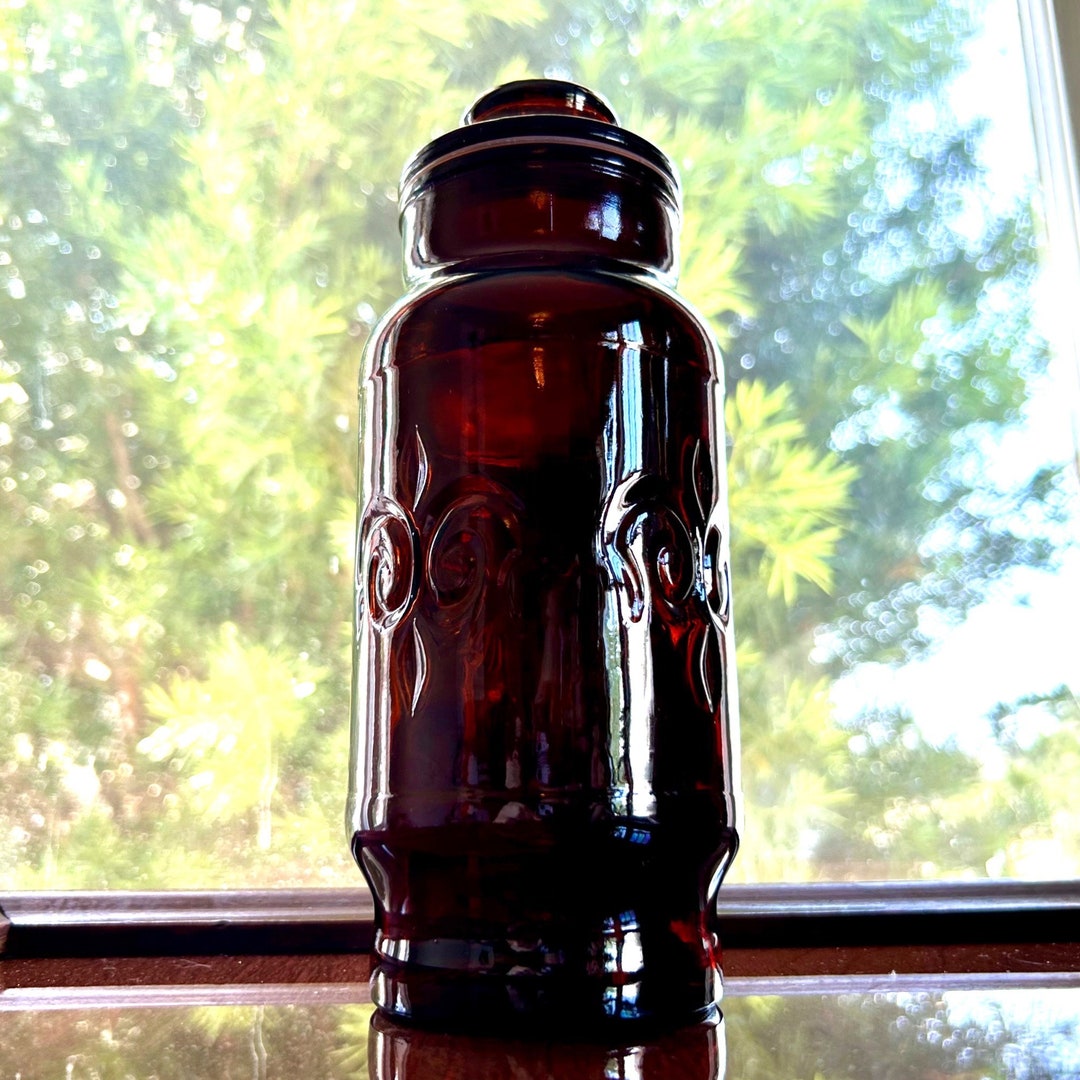 Vintage Amber Fleur De Lis Apothecary Jar - Rustic Charm With Lid - Etsy