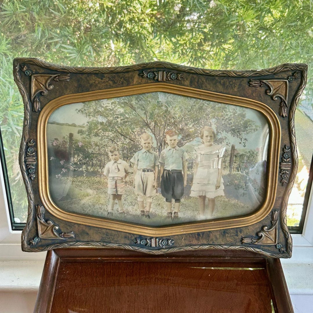 Vintage Antique Bubble Glass Rectangular Picture Frame With Childhood ...