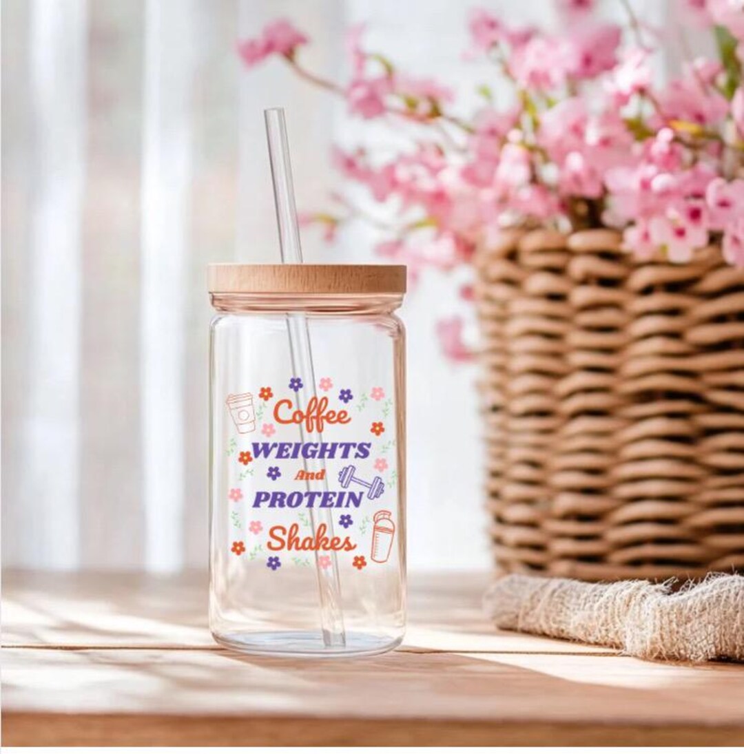 Gym Girl Vibes Glass Tumbler 16oz With Bamboo Lid and Straw, Iced ...