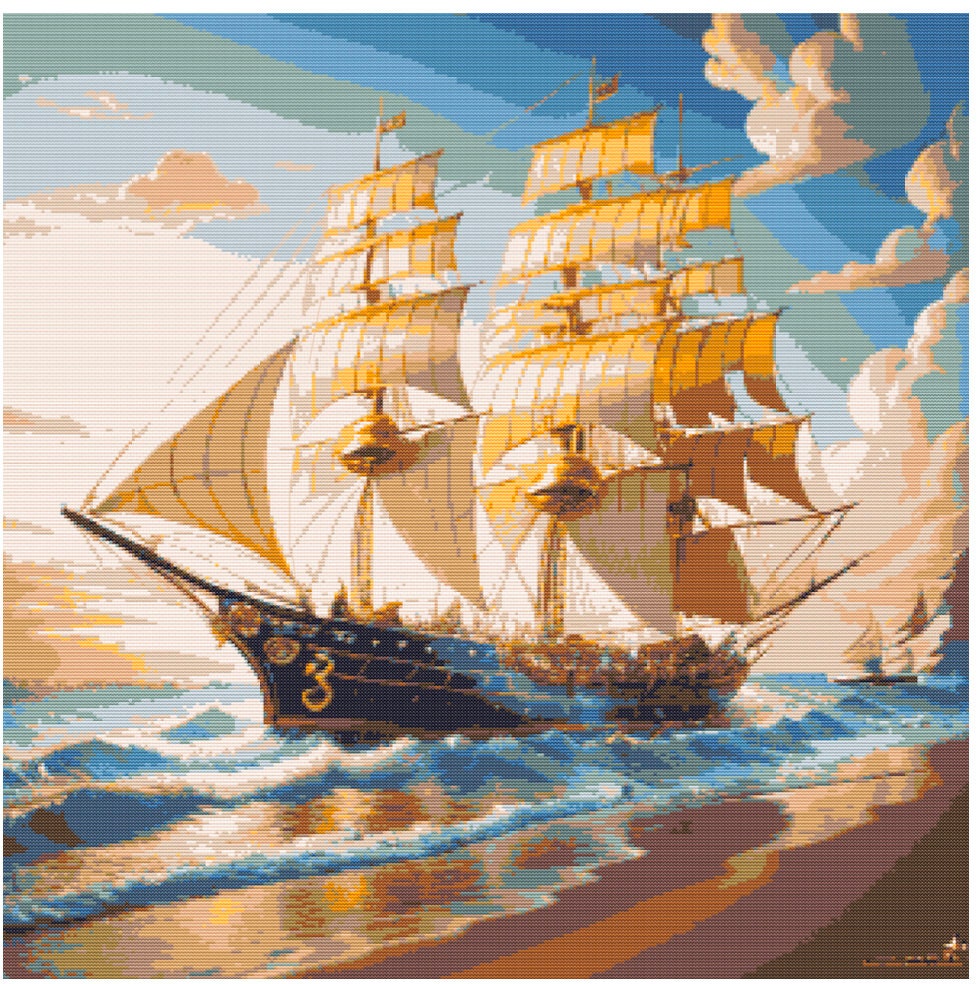 Pequod, Ship, Counted Cross Stitch Pattern, Embroidery, Needlepoint ...