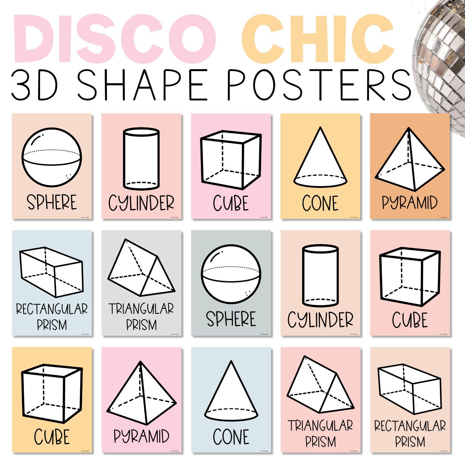 3D Shape Classroom Posters | Disco Chic | Boho Decor - Etsy