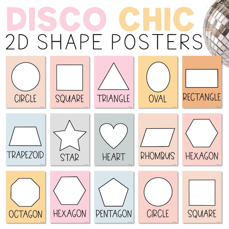 2D Shape Classroom Posters | Disco Chic - Etsy