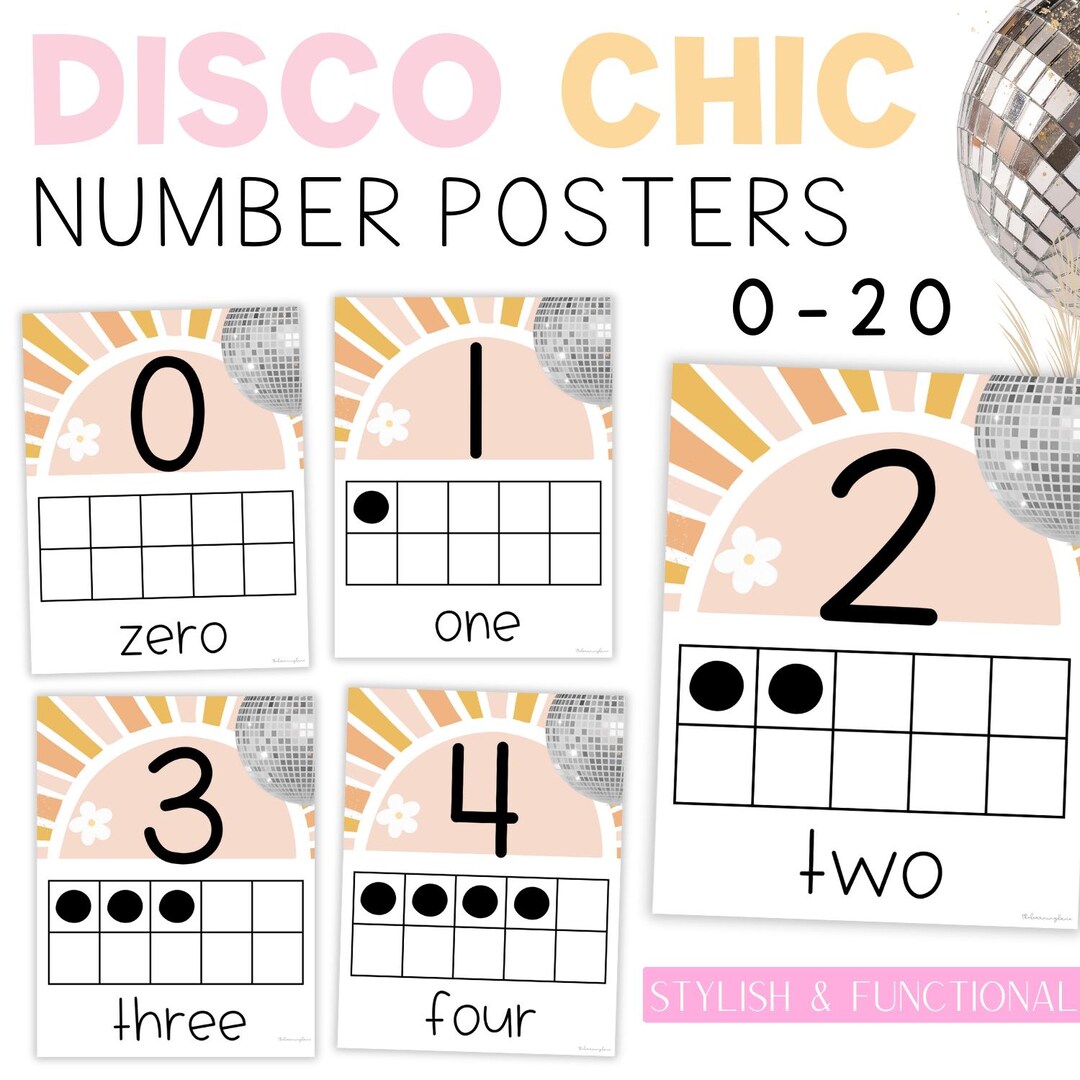 Classroom Number Posters 1-20 | Disco Chic | Modern Boho Decor - Etsy