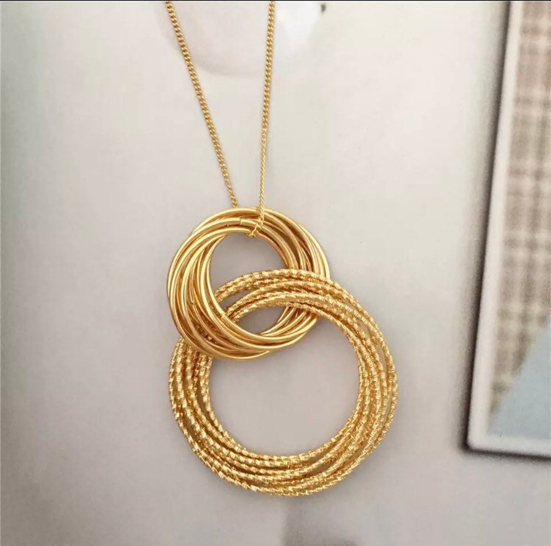 Long Circle Pendant Necklace - Etsy UK