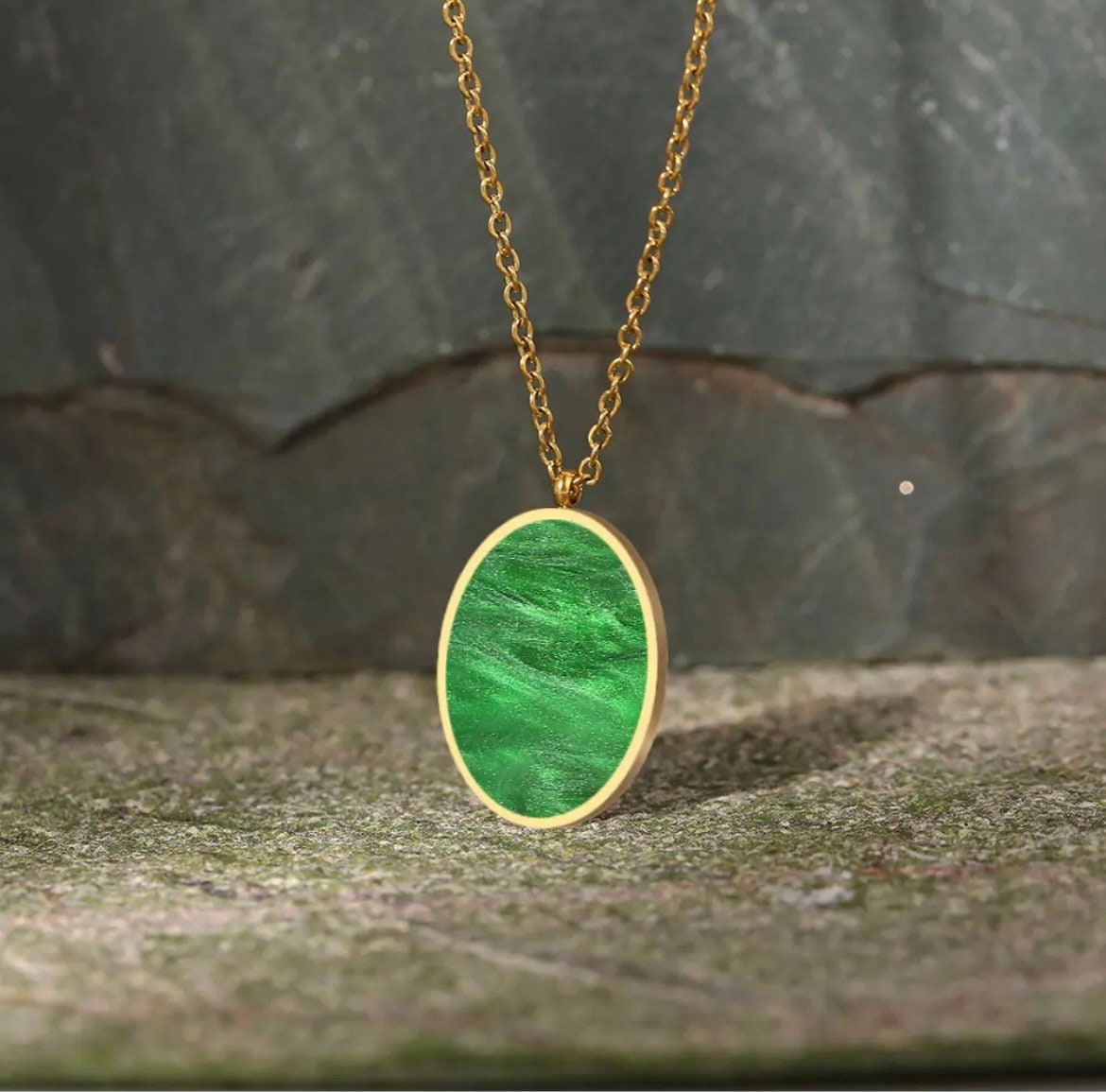 Green Pendant Necklace Gold Chain Charm Necklace Silver - Etsy