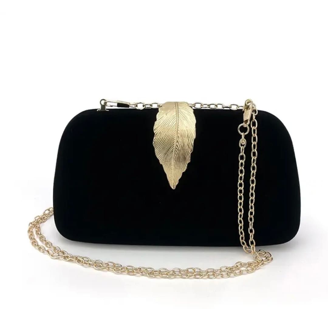 Black Velvet Clutch Bag Black Velvet Purse Gold Clutch Bag - Etsy