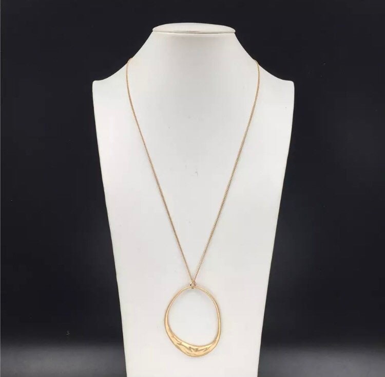 Long Gold / Silver Circle Pendant Necklace Round Necklace - Etsy
