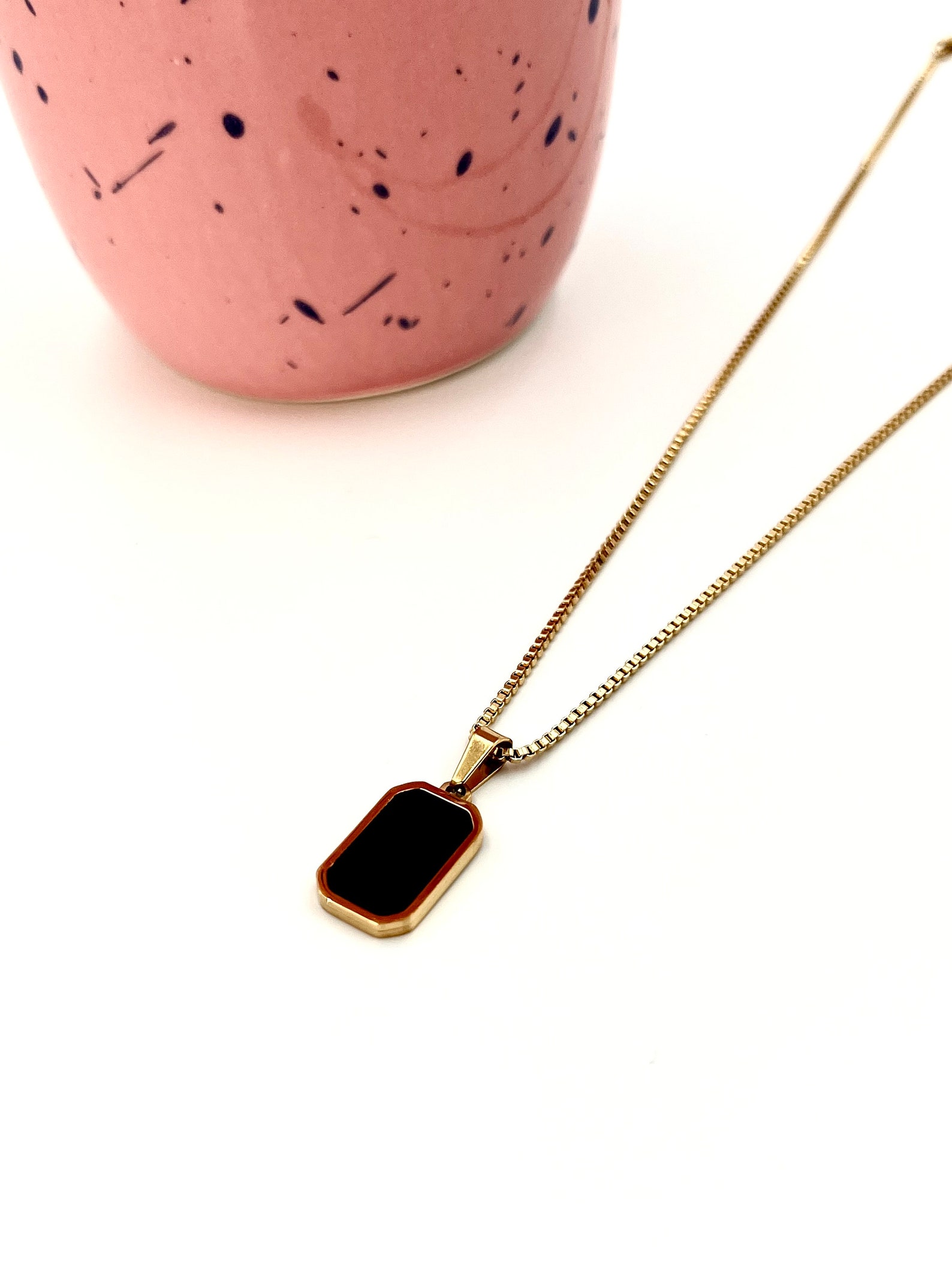 Black Pendant Necklace | Rectangle Shape Pendant - Etsy