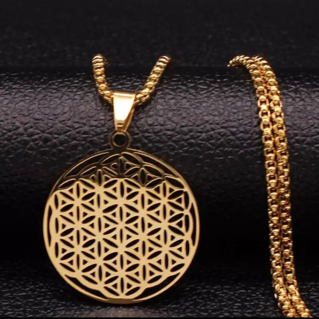 Long Chain Gold Colour Flower of Life Stainless Steel Long - Etsy